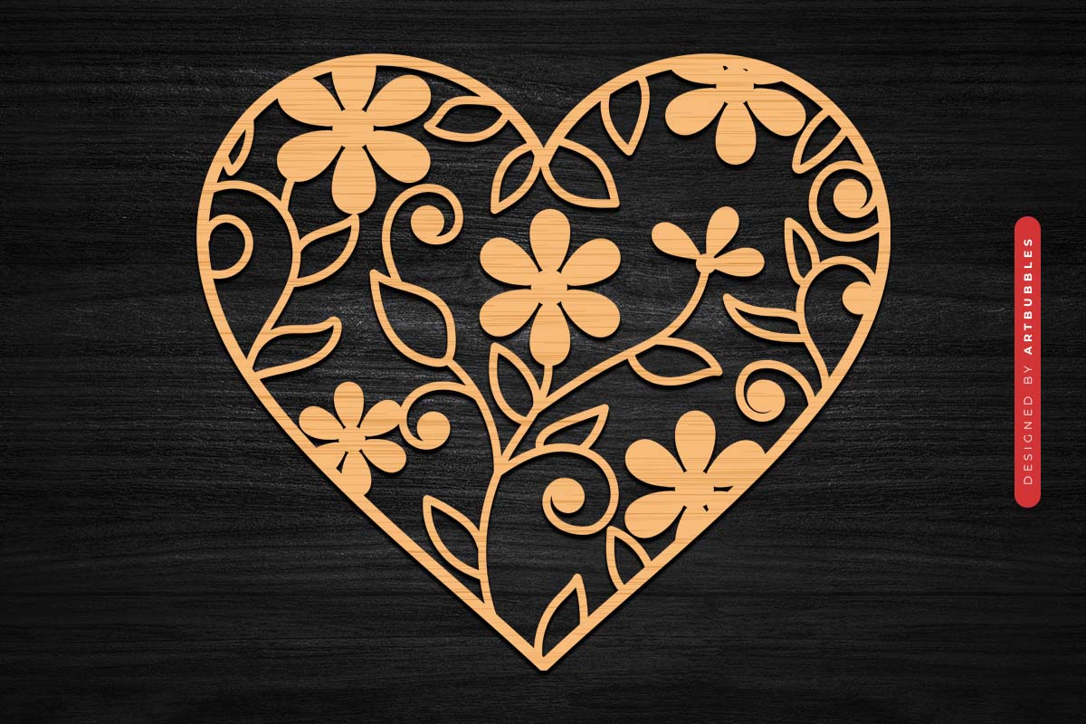 Laser Cut Valentine Floral Pattern Heart SVG | ArtBubbles