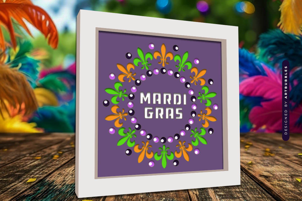 Mardi Gras Fleur De Lis Shadow Box SVG | ArtBubbles
