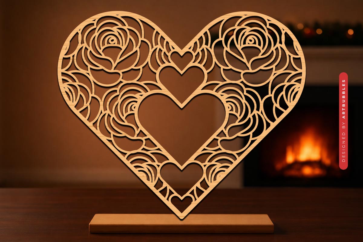 Floral Patten Heart Valentine Laser Cutting SVG | ArtBubbles