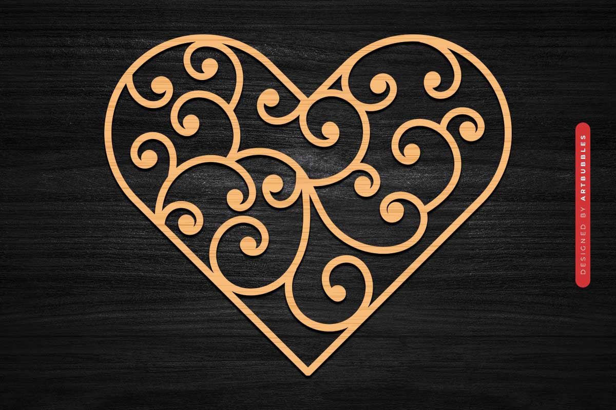 Laser Cut Swirl Pattern Heart Valentine SVG | ArtBubbles