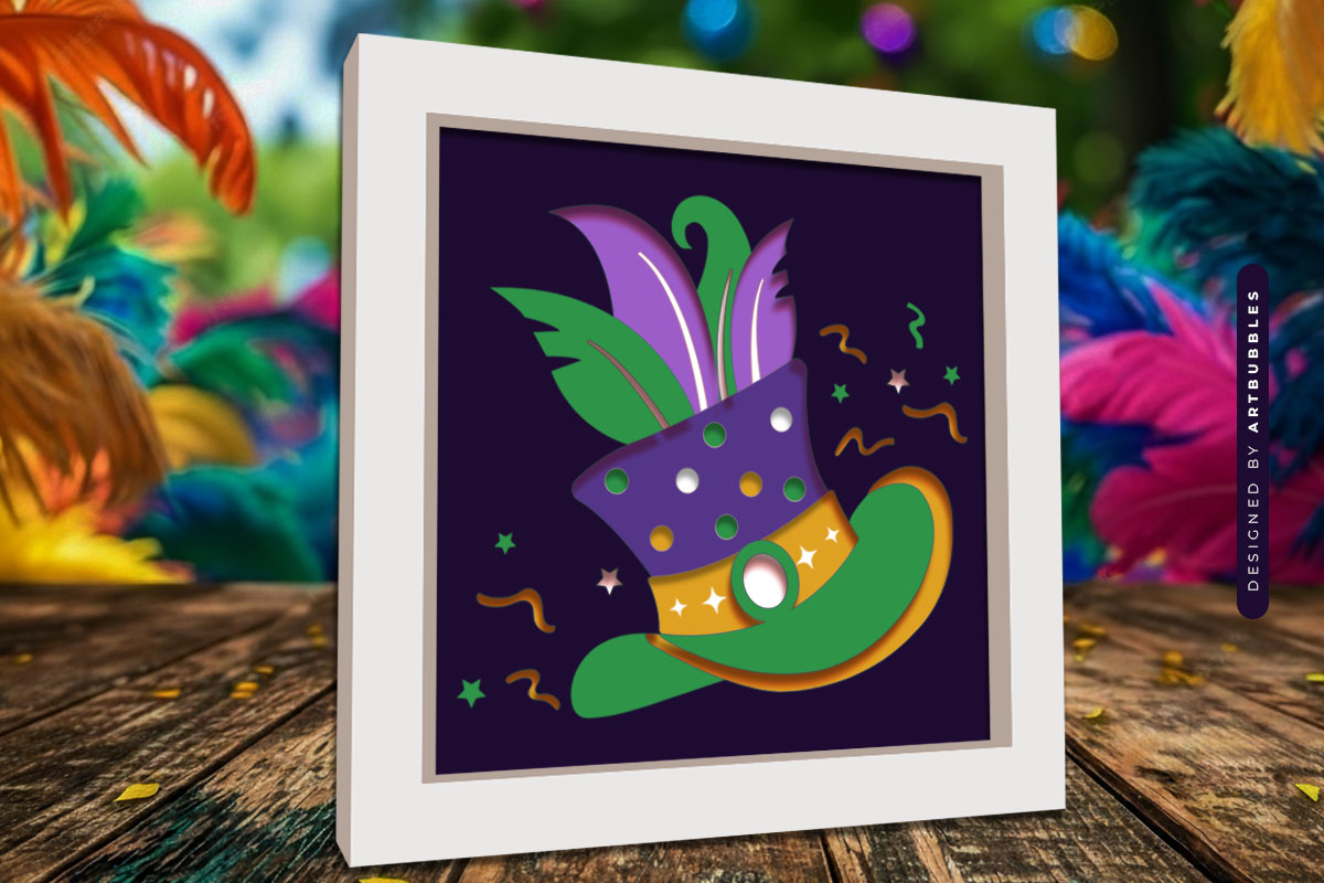 Mardi Gras Hat Paper Cut Shadow Box SVG | ArtBubbles