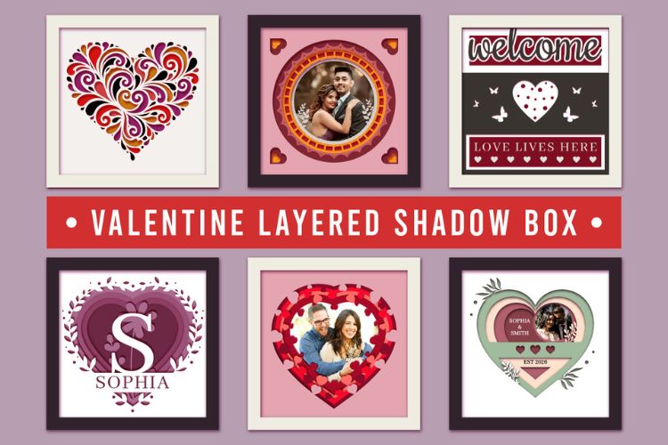 Layered Valentine Hearts Shadow Box SVG Bundle | ArtBubbles