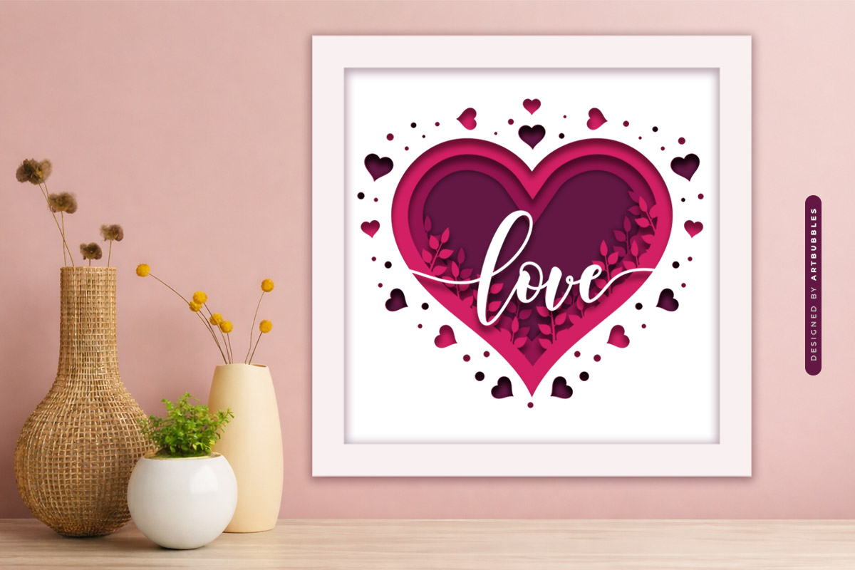 3D Paper Cut Valentine Heart Shadow Box SVG | ArtBubbles