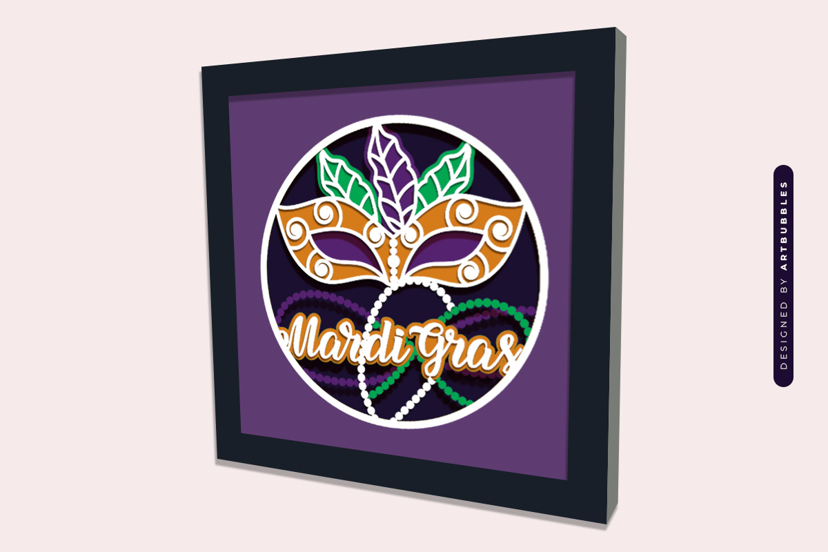 3D Mardi Gras Shadow Box SVG Design | ArtBubbles