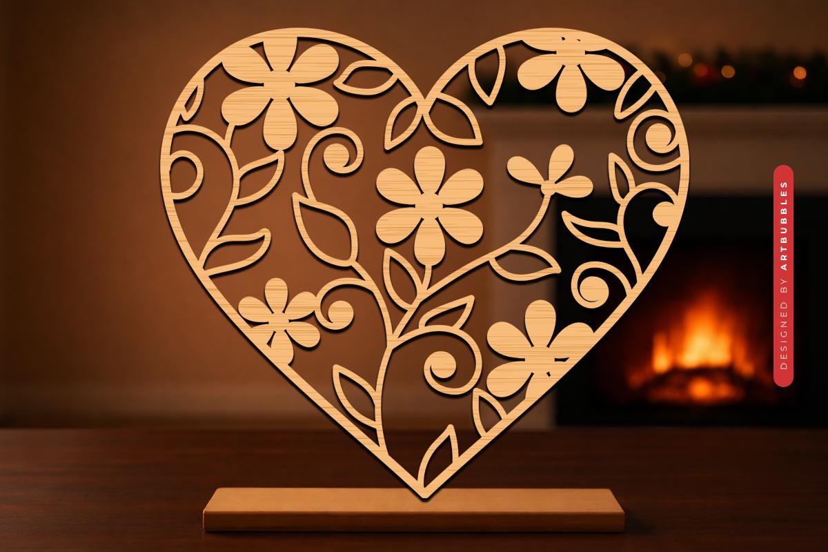Laser Cut Valentine Floral Pattern Heart SVG | ArtBubbles