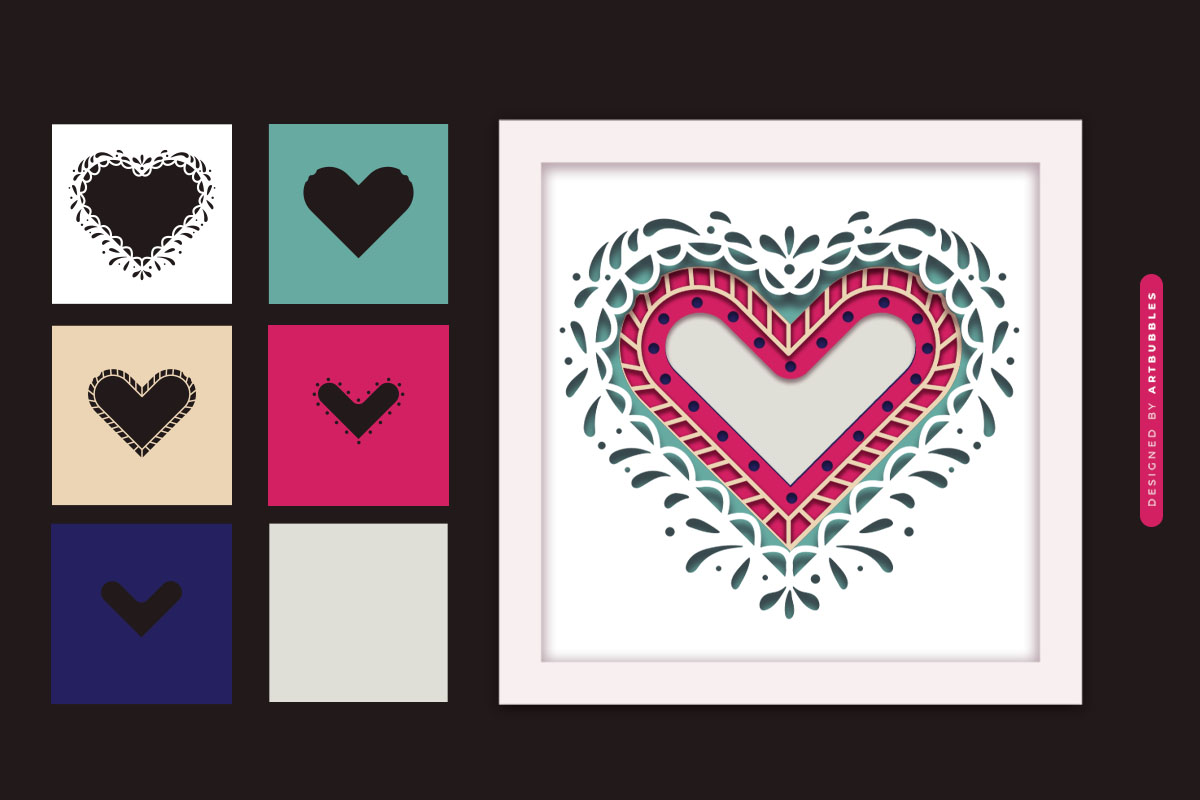 Layered Heart Valentine's Day Shadow Box SVG | ArtBubbles