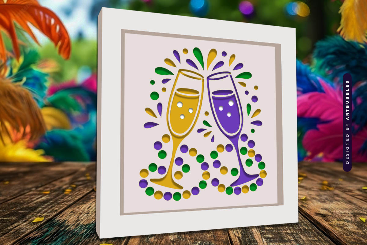 Layered Mardi Gras Cocktail Shadow Box SVG | ArtBubbles
