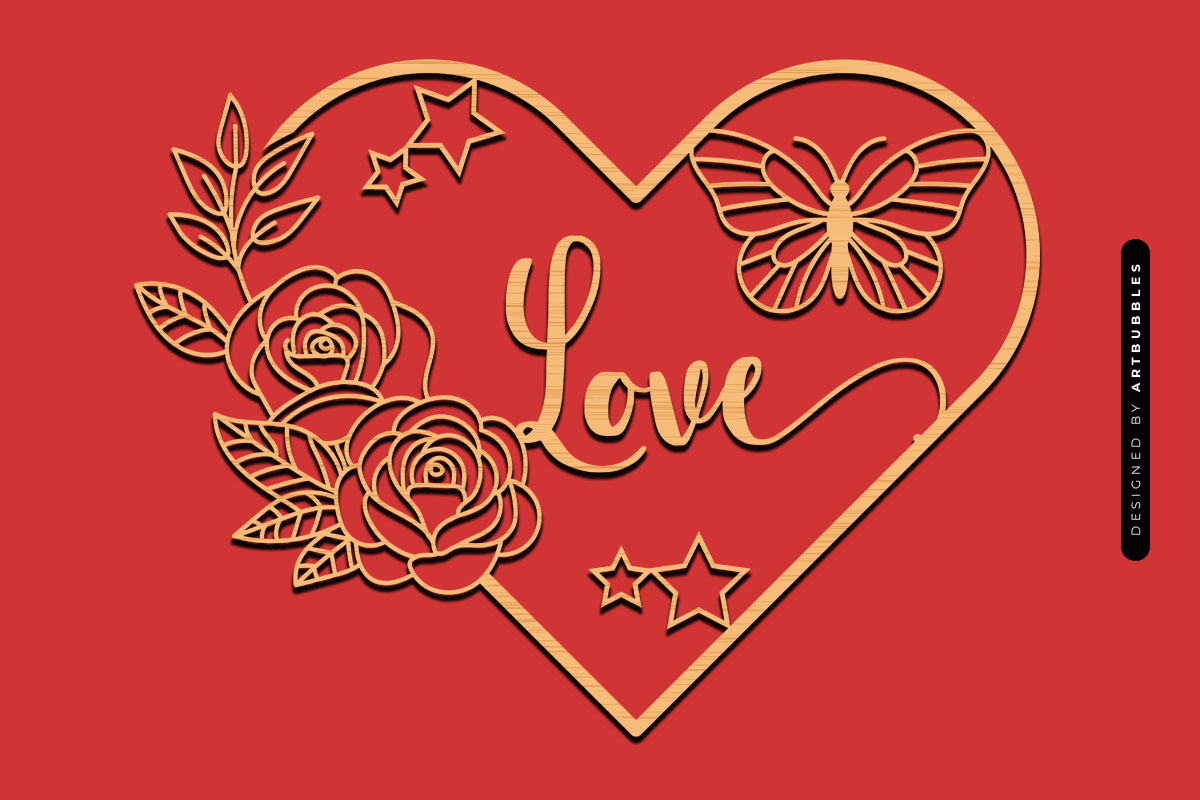 Floral Valentine's Day Heart Laser Cut SVG | ArtBubbles