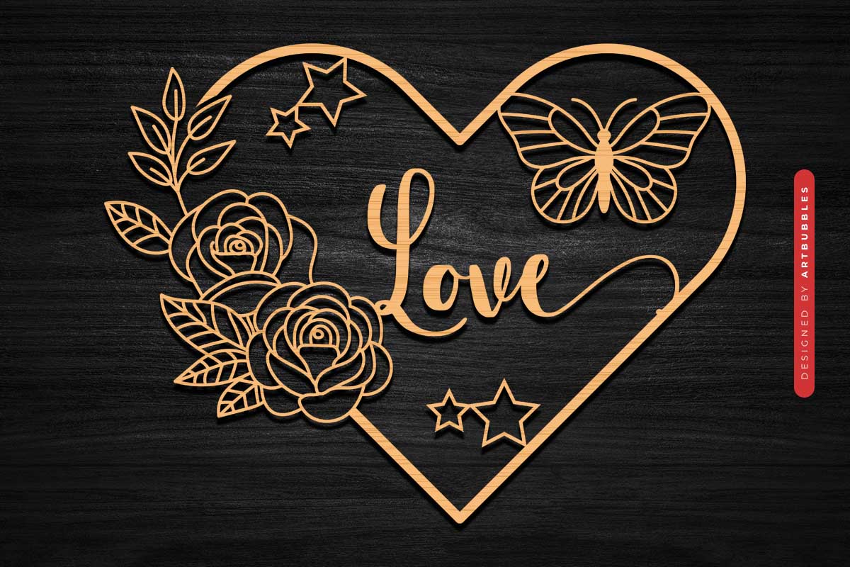 Floral Valentine's Day Heart Laser Cut SVG | ArtBubbles